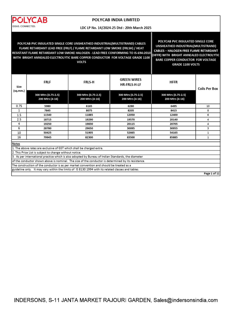 Polycab Wires Price List 2024-25 | PDF | Electrical Conductor | Materials