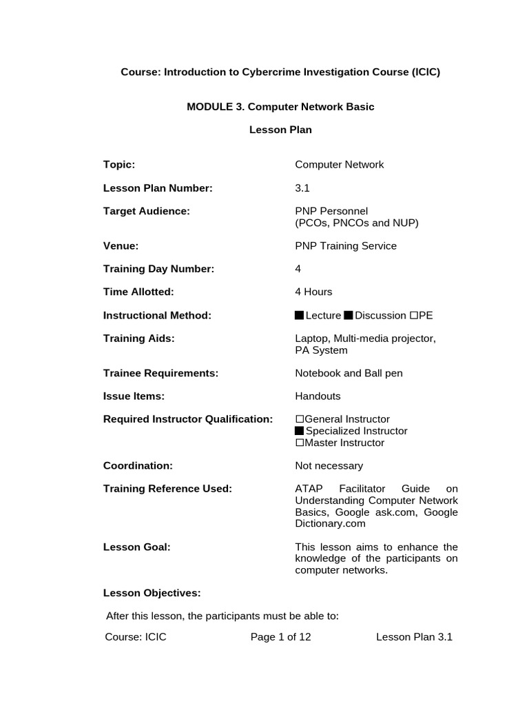 Lesson Plan 3.1 Computer Network | PDF | Computer Network | Internet ...