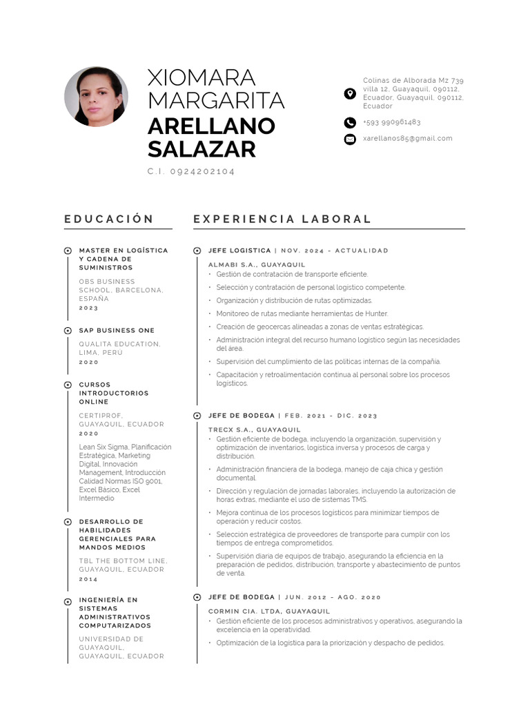 Xiomara Arellano S. Cv-1 | PDF | Logística | Economias