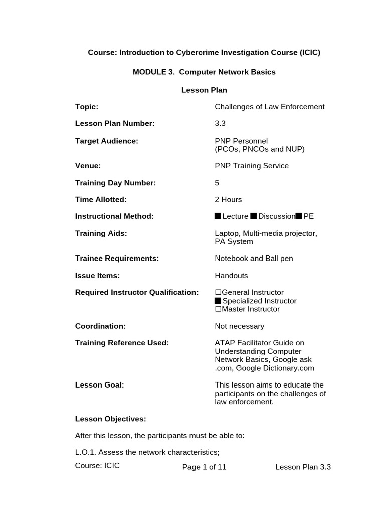 Lesson Plan 3.3 Challenges of Law Enforcement | PDF | Computer Network ...