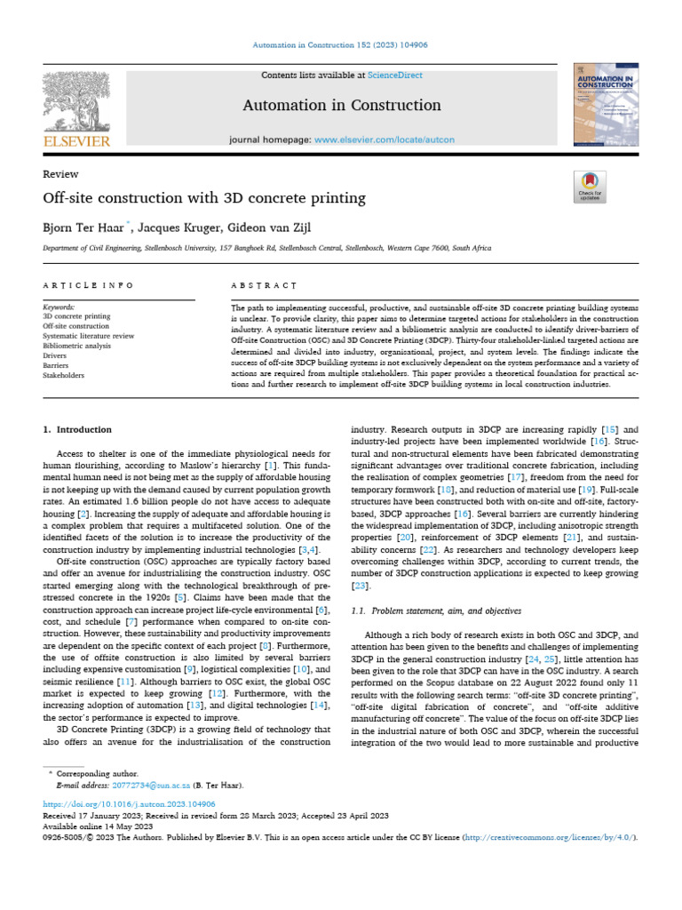 Off-Site 3D Concrete Printing Review | PDF | Supply Chain | Labour ...