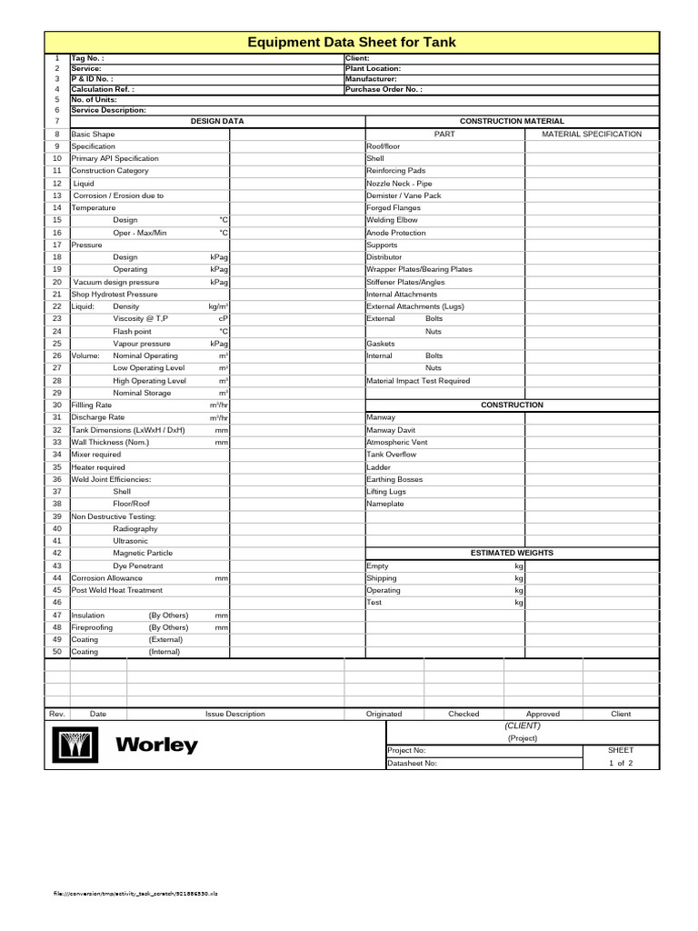 WS ME DS 002 - Data Sheet For Tank | PDF | Welding | Construction
