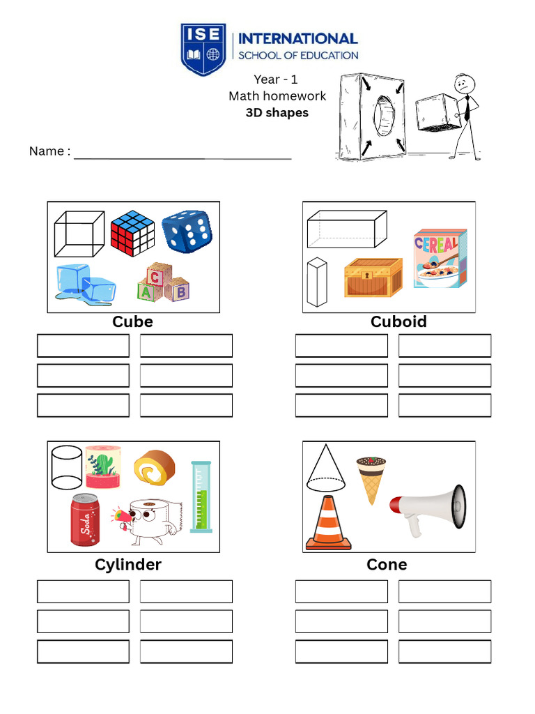 3D Shapes Math Homework for Year 1 | PDF
