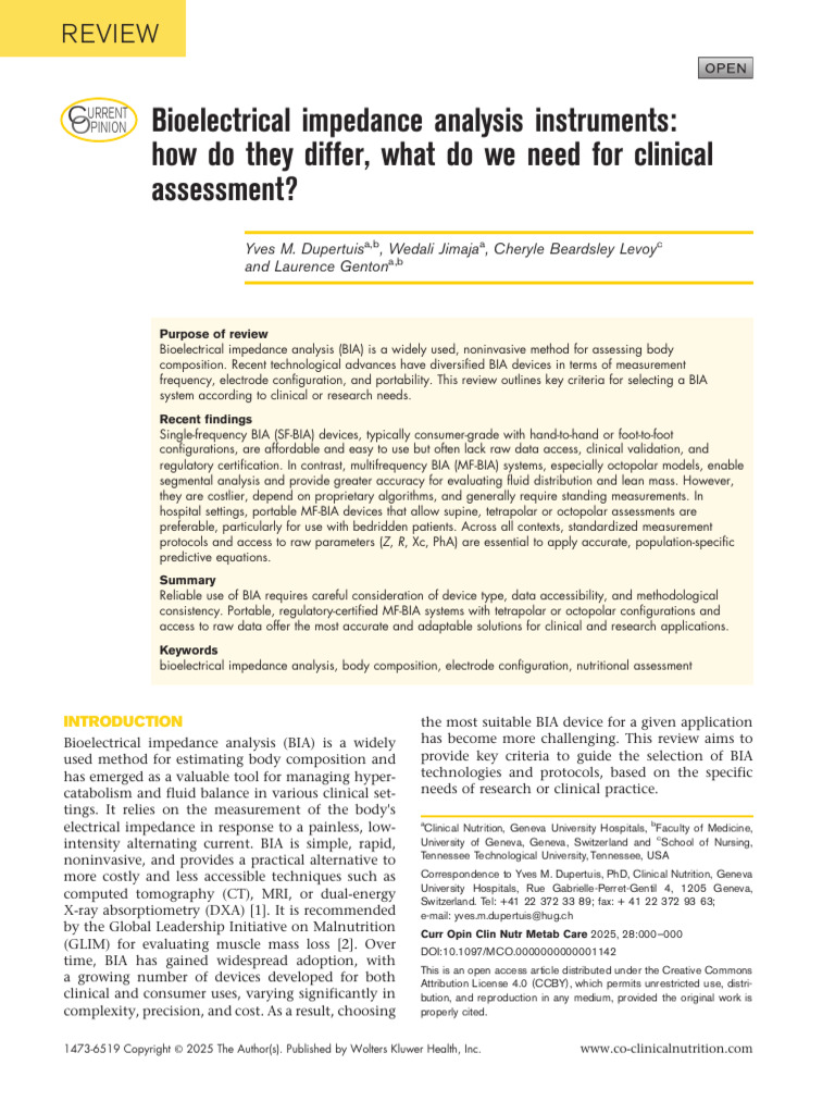 BIA Device Selection for Clinical Use | PDF | Anthropometry