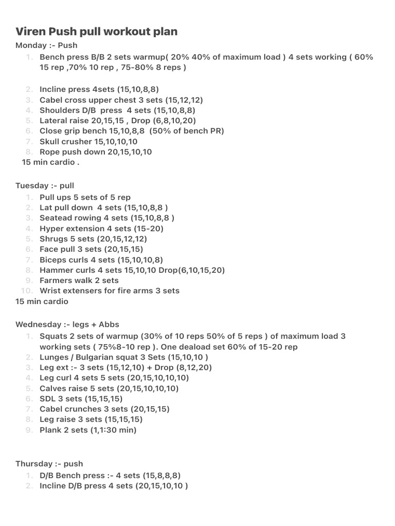 Viren Push Pull Workout Plan | PDF | Weight Training