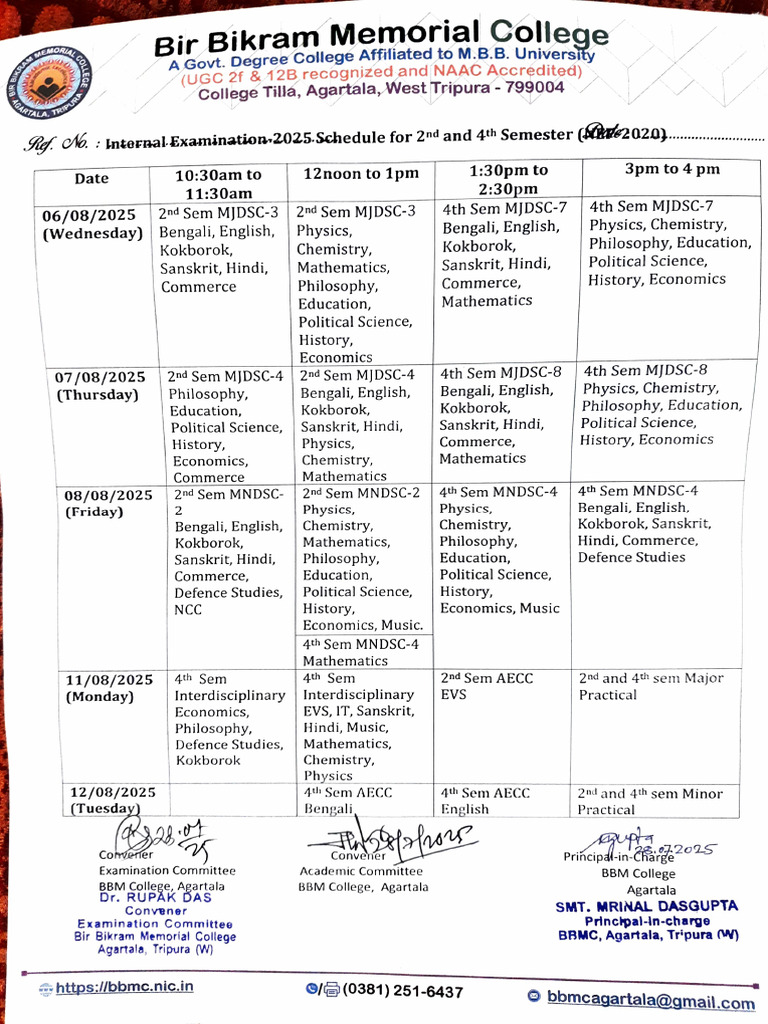 Internal Examination Schedule For 2nd & 4th Semester, 2025 | PDF ...