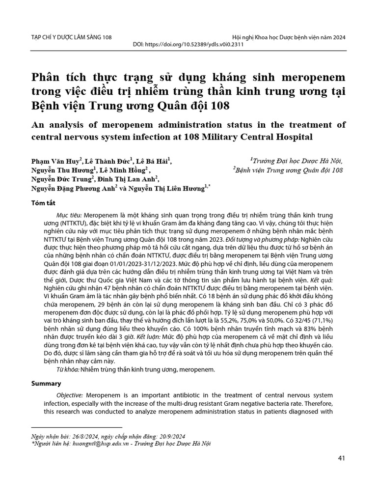 Phân Tích TH C TR NG S D NG Kháng Sinh Meropenem 2024 | PDF