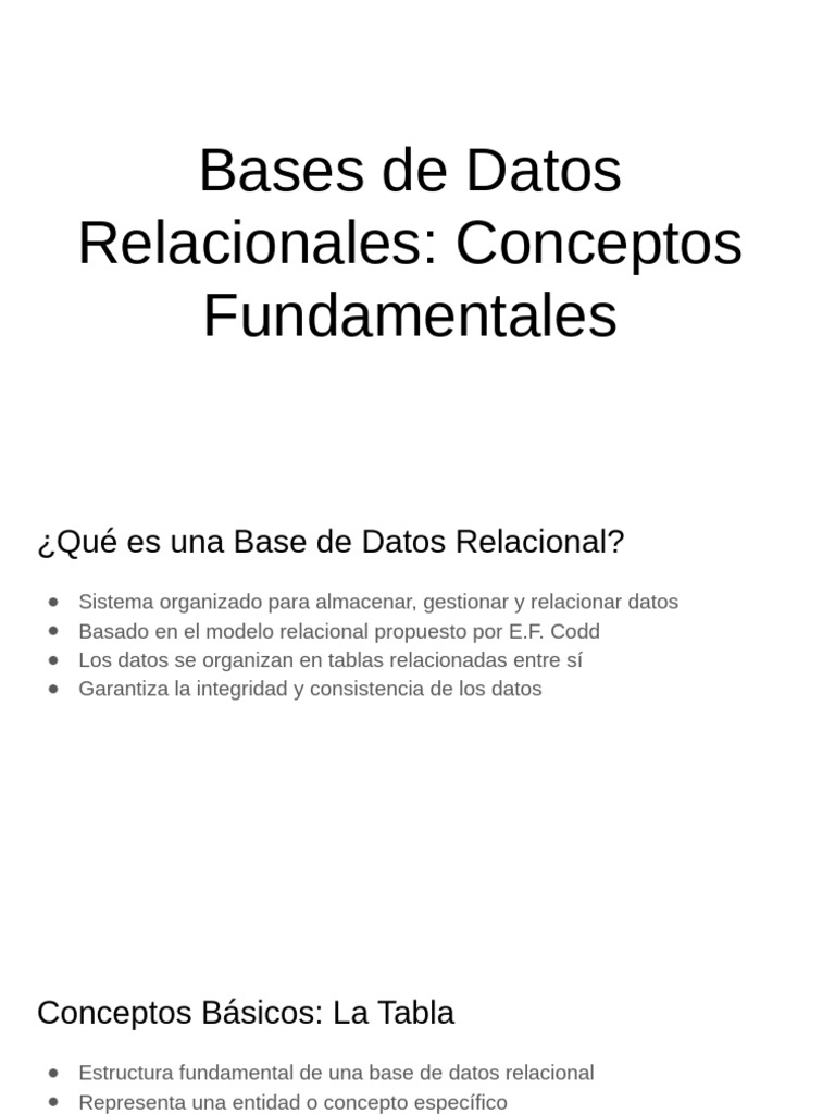 Bases de Datos Relacionales - Conceptos Fundamentales | PDF | Base de datos relacional | Bases ...