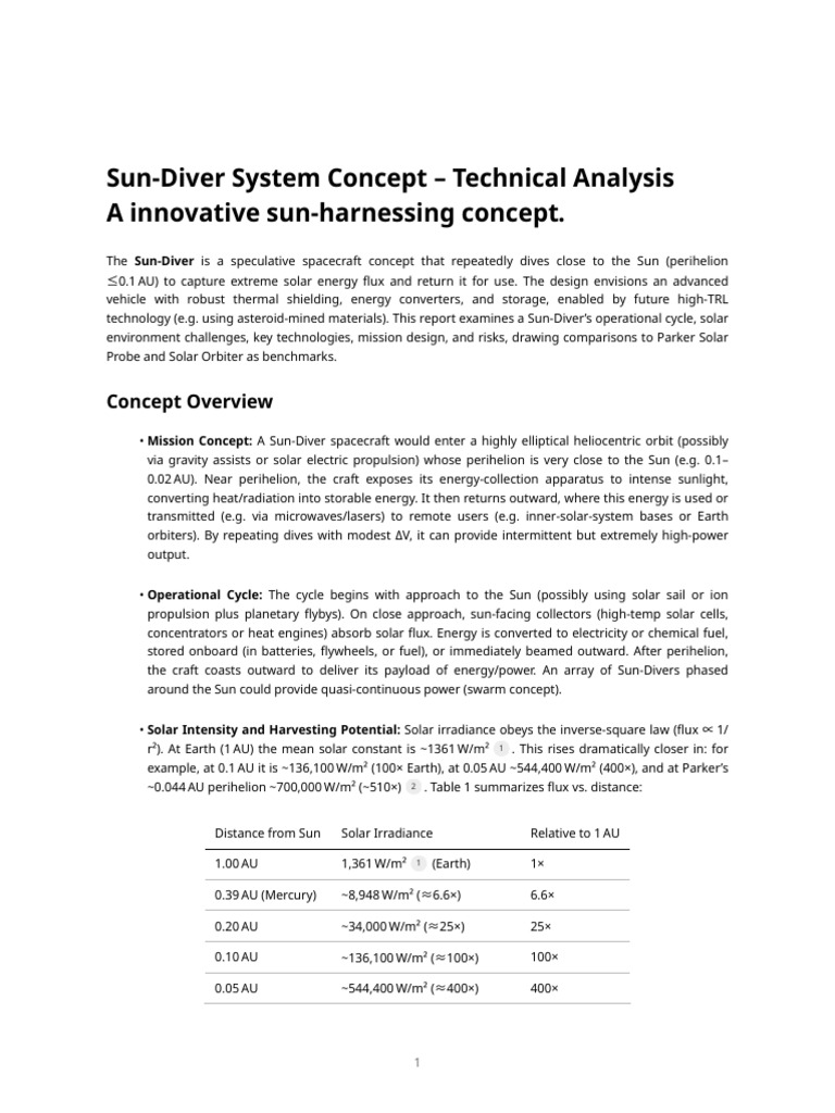 Sun Diver Swarm - Technichal Report | PDF | Sun | Solar Wind