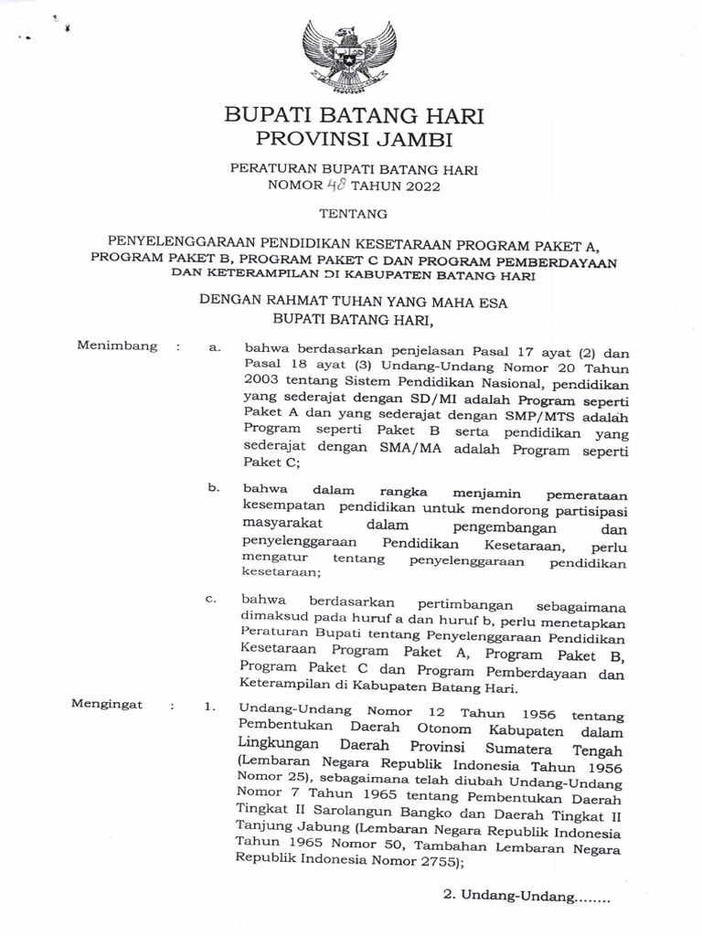 Perbup Nomor 48 Tahun 2022 | PDF