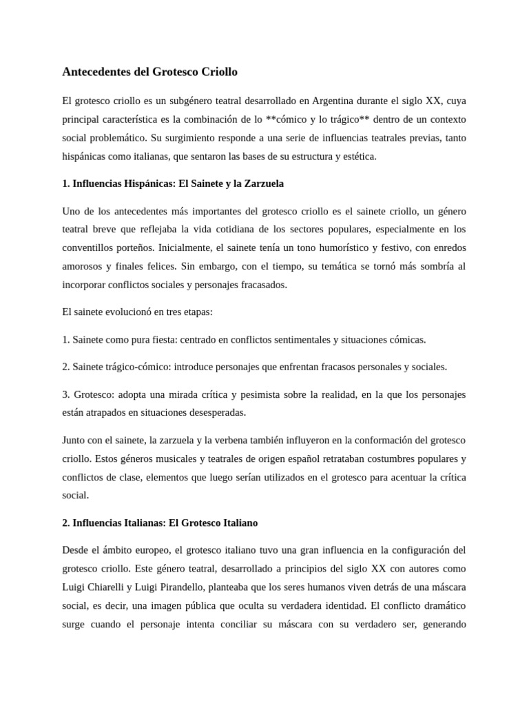 Antescedentes Del Grotesco Criollo | PDF | Grotesco