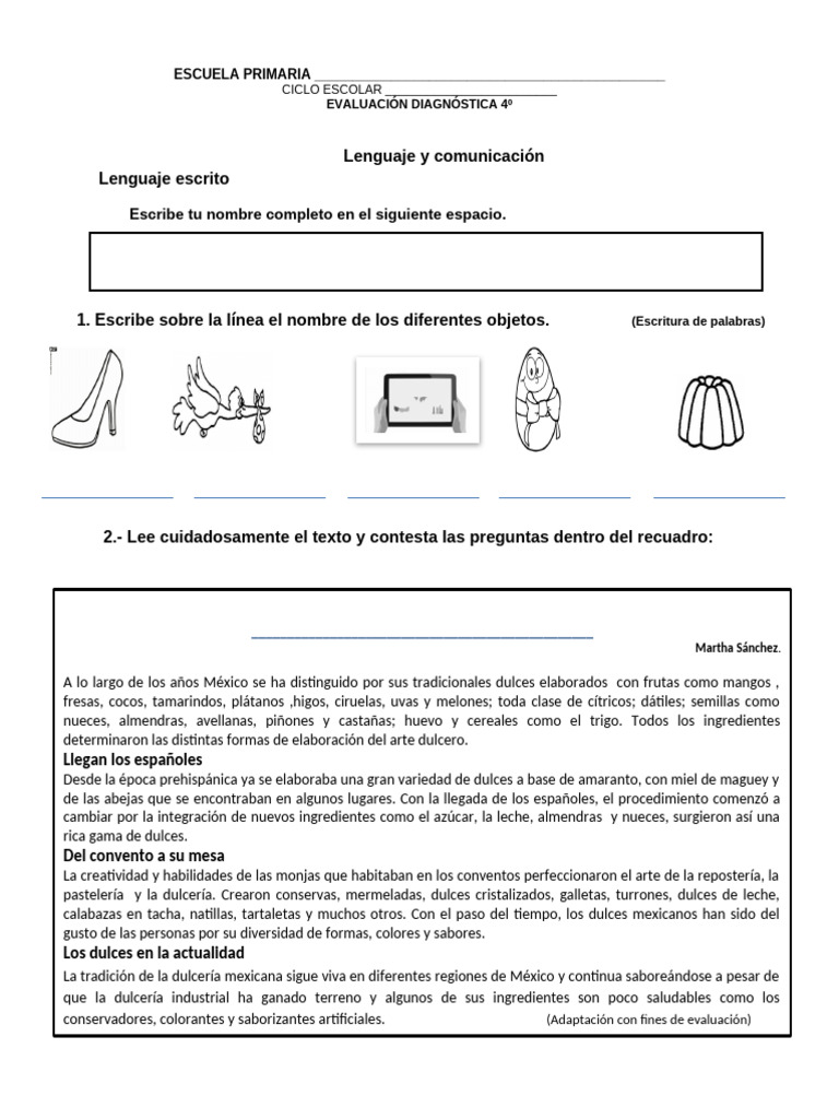 Evaluación Diagnóstica 4º Grado Primaria | PDF | Confitería | Nuez