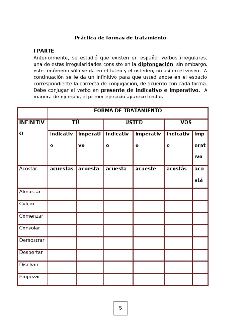Práctica Formas de Tratamiento | PDF | Semántica | Morfología