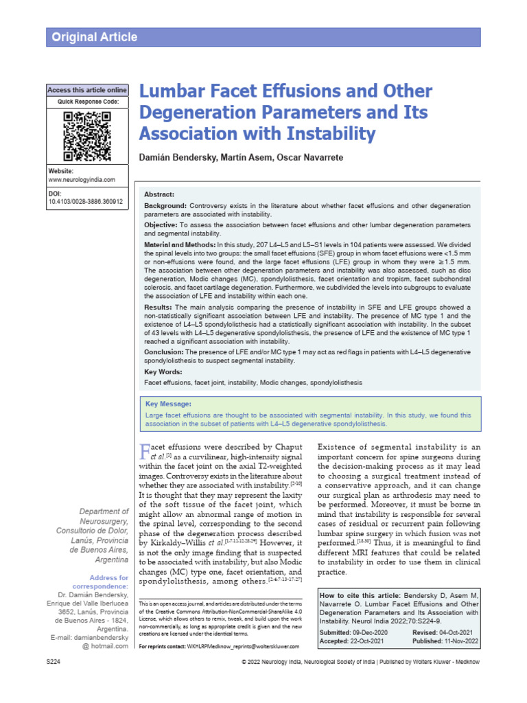 Lumbar Facet Effusions and Instability | PDF | Musculoskeletal System ...