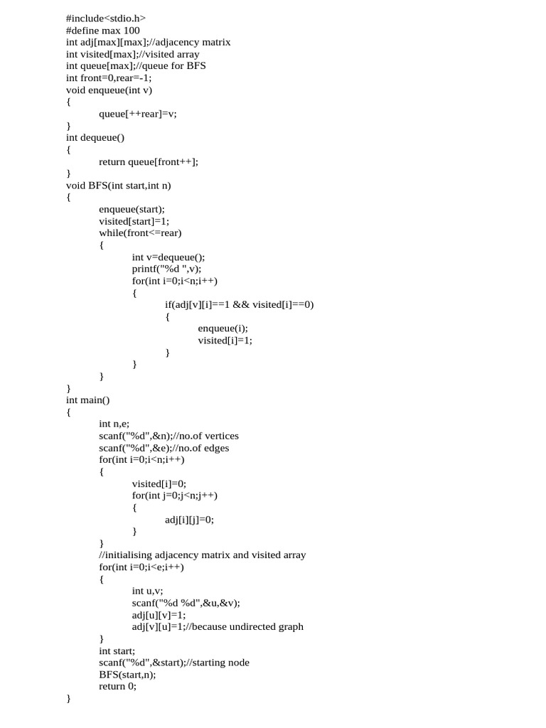 6.BFS Adjacency Matrix | PDF