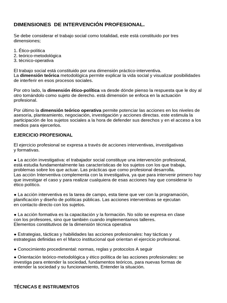 Dimensiones de Intervención Profesional | PDF | Trabajo Social ...
