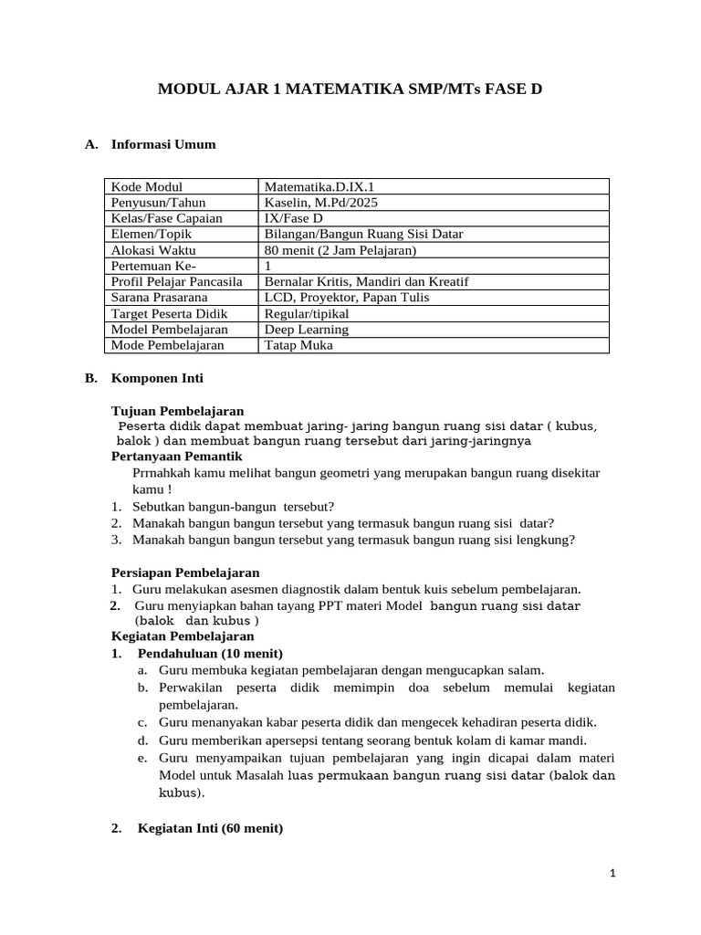 07. Modul Ajar Mat Kelas Ix Bab 2 Brsd | PDF