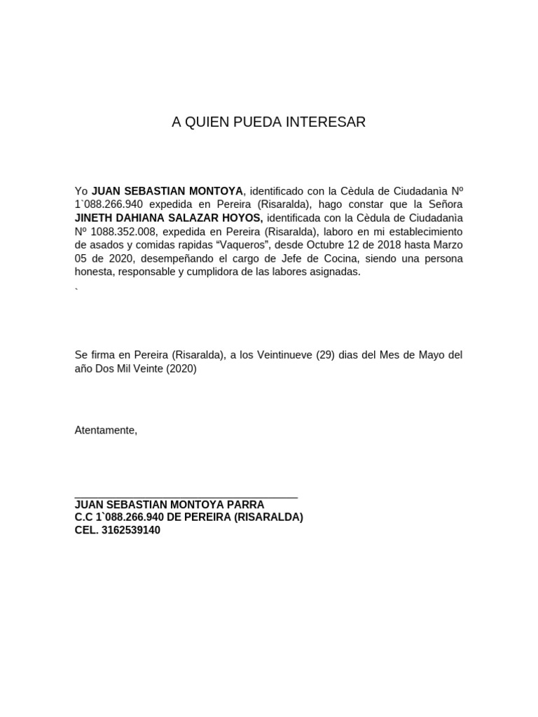 A Quien Pueda Interesar | PDF