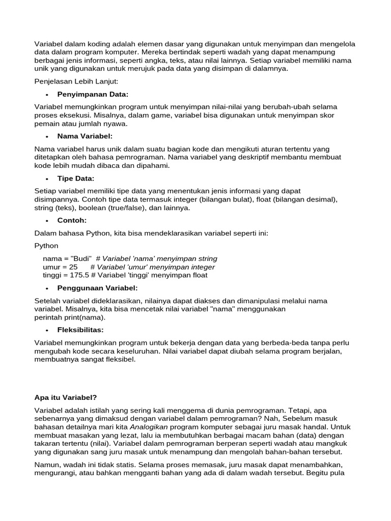 Variabel Dalam Koding Dan Pemrograman | PDF