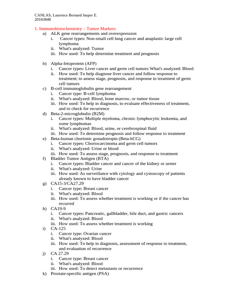 CANLAS LBJE Histopath & MTL | PDF | Cancer | Medical Specialties