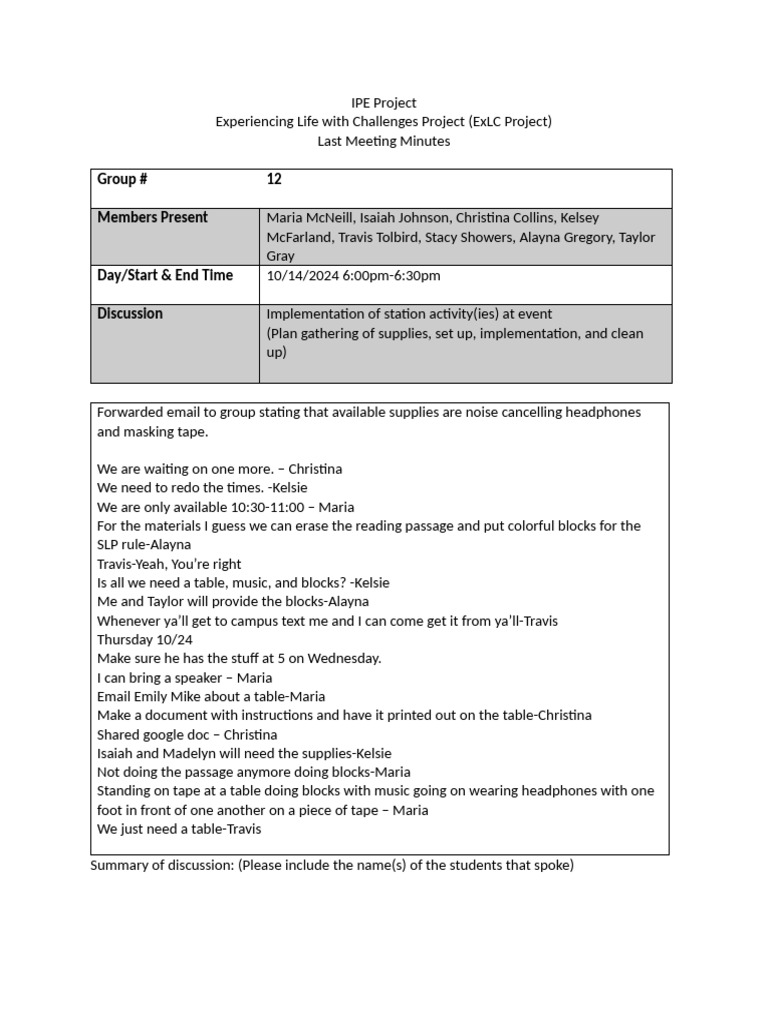Last Meeting Minutes | PDF