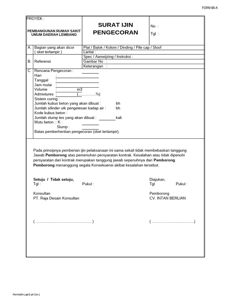Form Surat Ijin Pengecoran | PDF