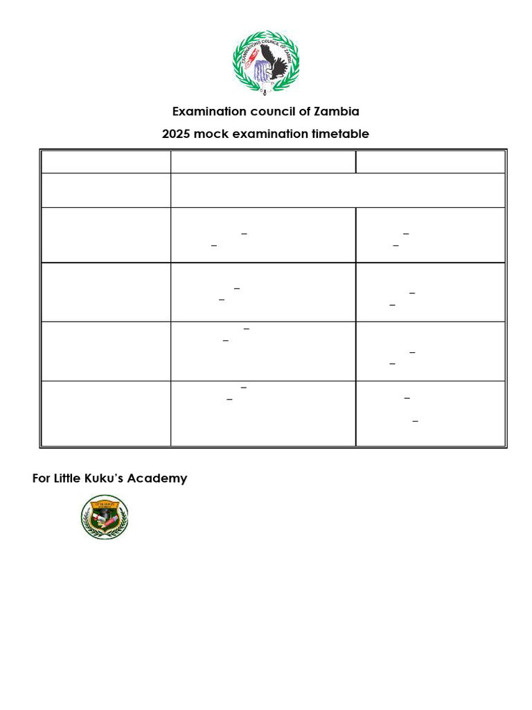 Grade 7 Mock Exam Timetable 2025 | PDF