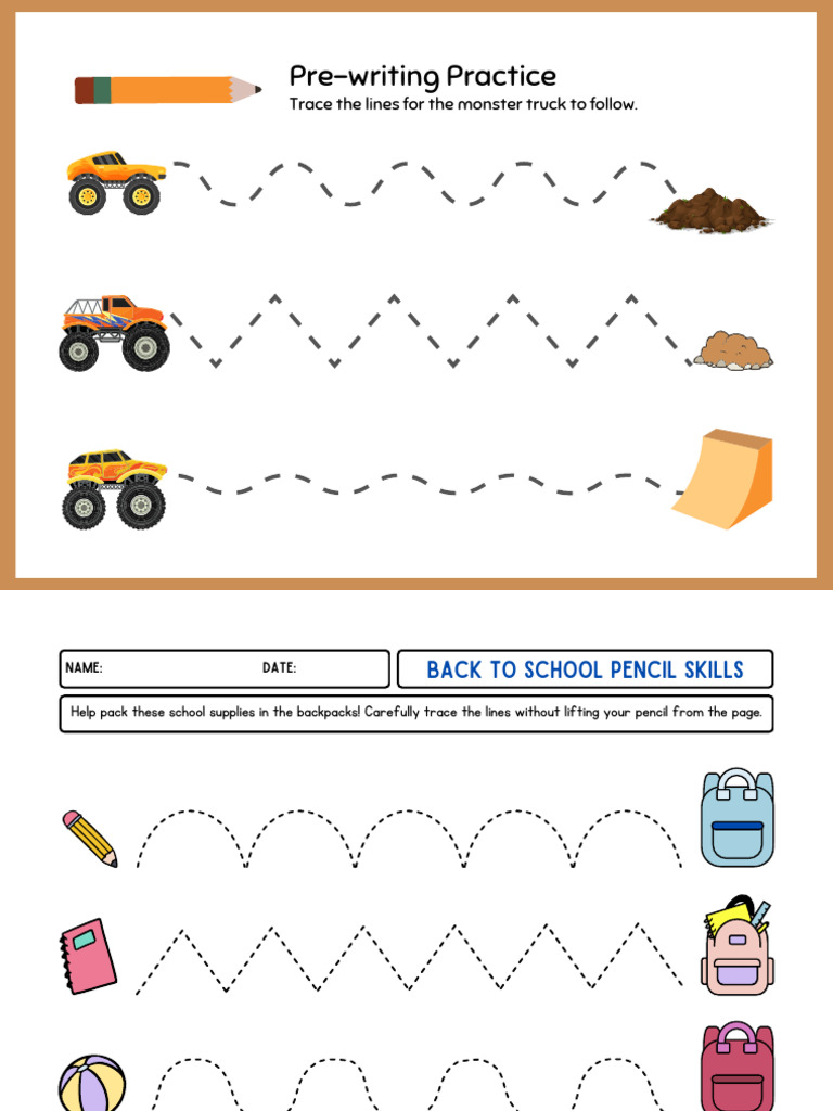 Illustrative Fine Motor Monster Truck Tracing Worksheet (1) | PDF