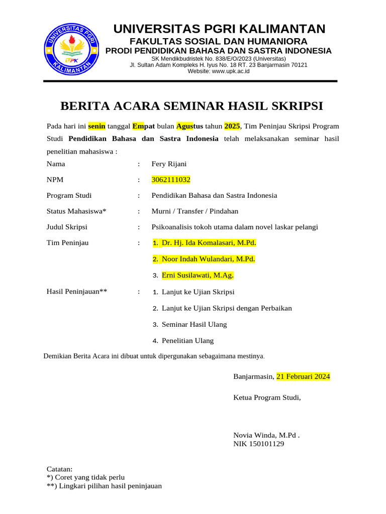 BERITA ACARA SEMHAS | PDF