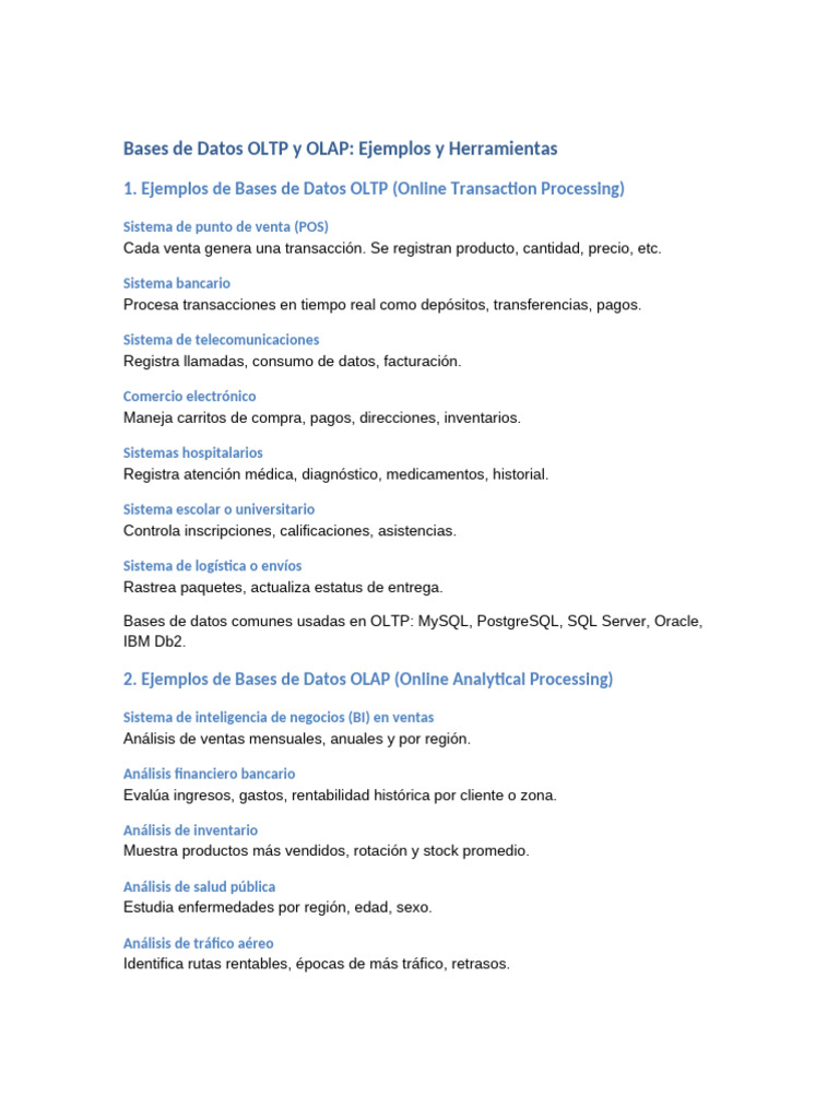 Bases de Datos OLTP y OLAP | PDF | Bases de datos | Almacén de datos