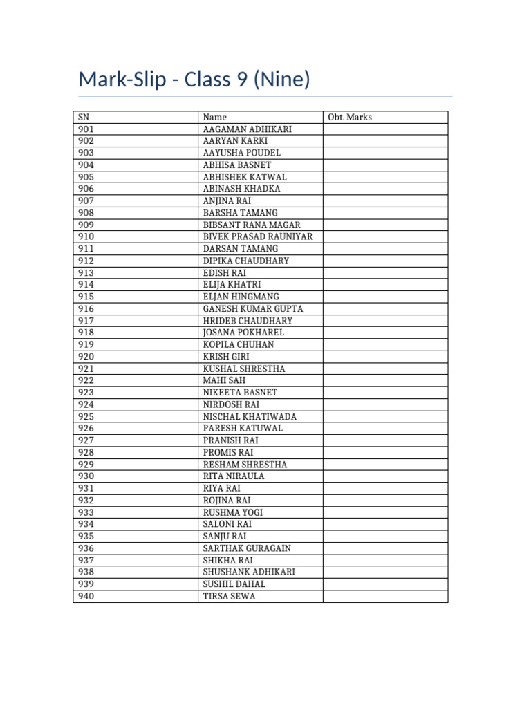 Mark-Slip_Class9 | PDF