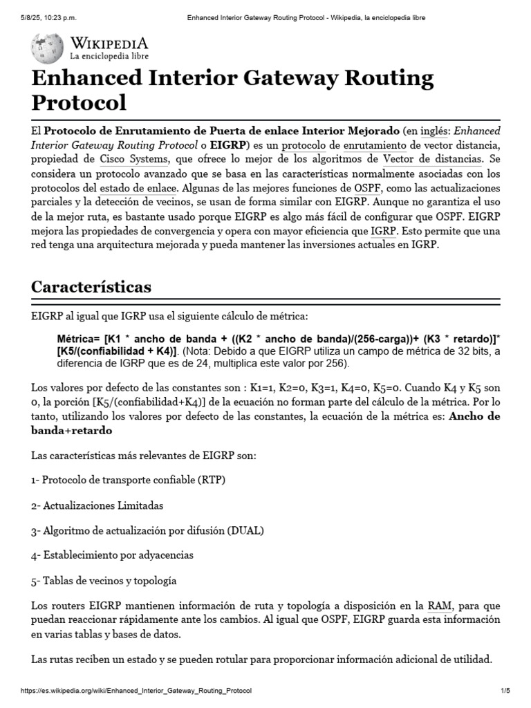 Enhanced Interior Gateway Routing Protocol | PDF | Red de computadoras | Protocolos de capa de red