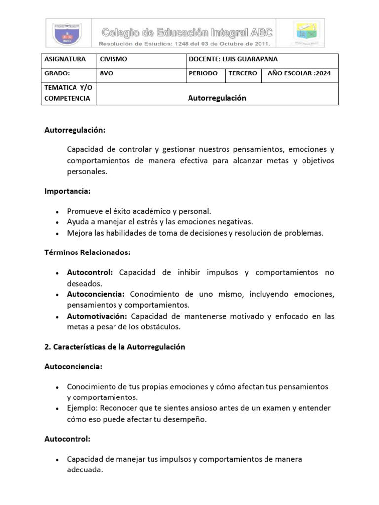 Importancia de la Autorregulación Personal | PDF