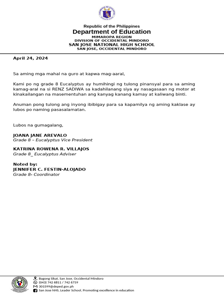 Assistance Letter | PDF