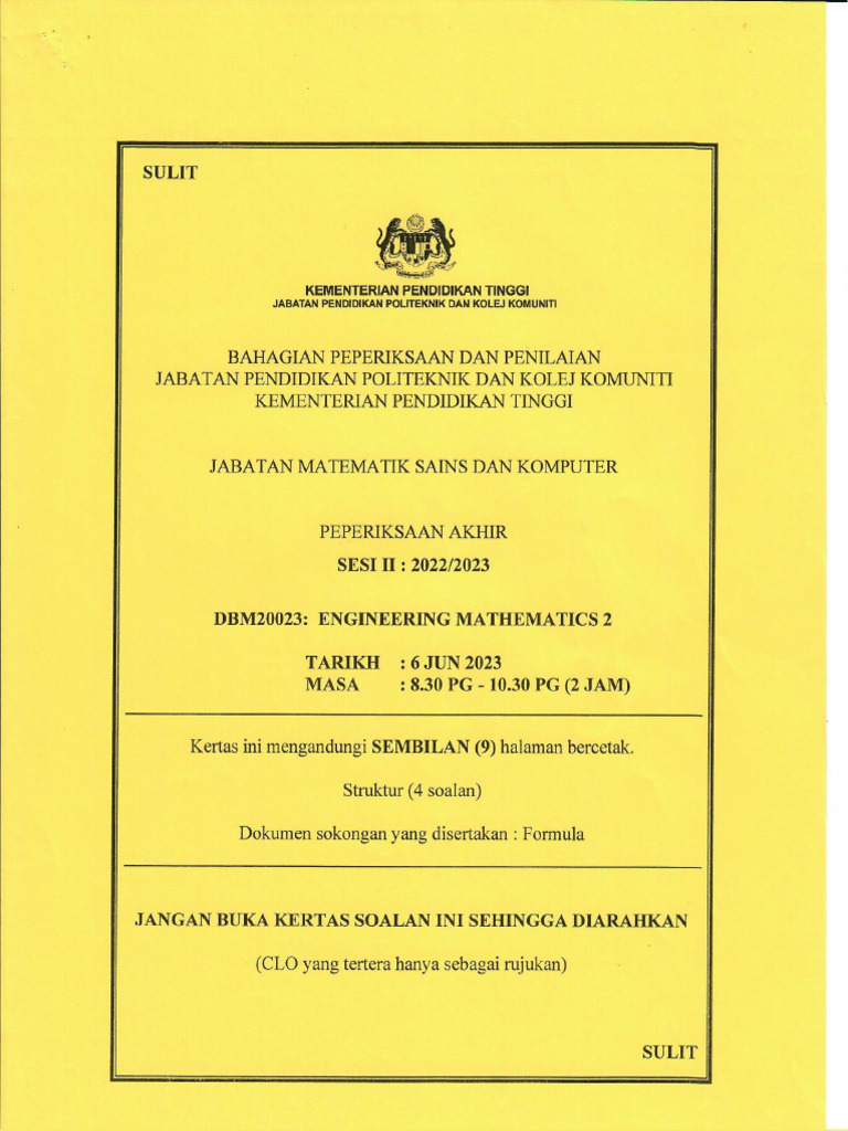 Dbm20023 Engineering Mathematics 2 | PDF