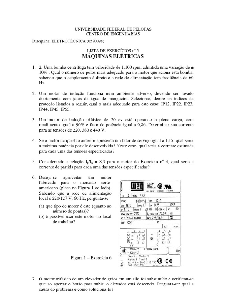 Eletro Lista 06 | PDF | Motores | Potência (Física)