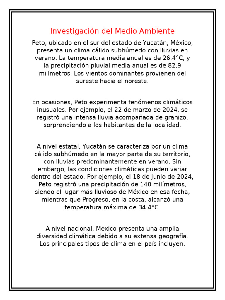 Investigación Del Medio Ambiente Pdf Clima Clima Templado