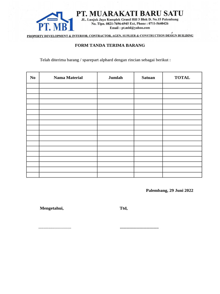 Form Tanda Terima Barang | PDF