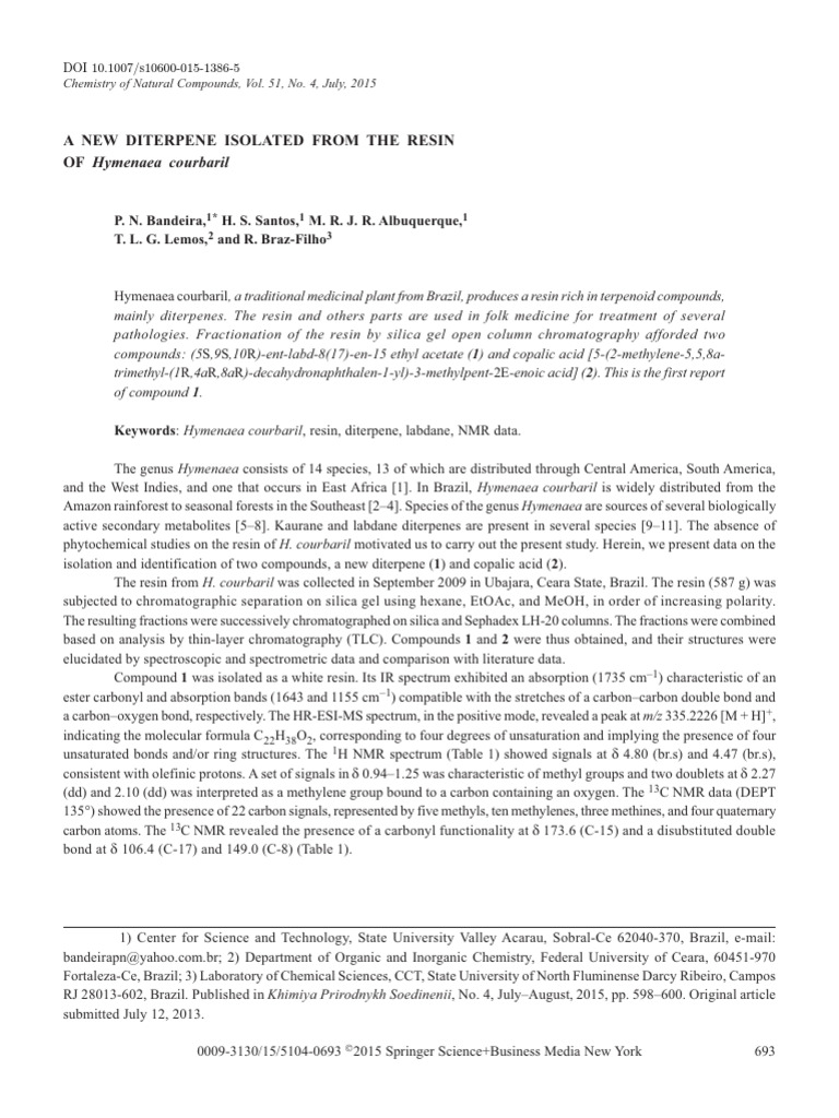 New Diterpene from Hymenaea courbaril Resin | PDF | Two Dimensional ...