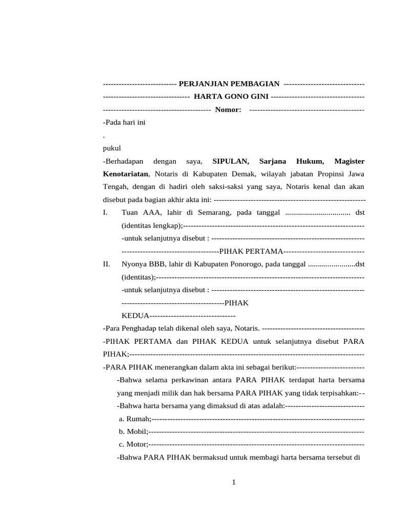 Akta Pembagian Harta Gono Gini | PDF