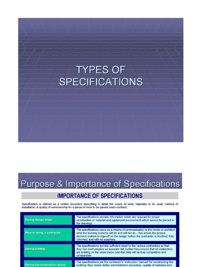 Types of Specifications | PDF
