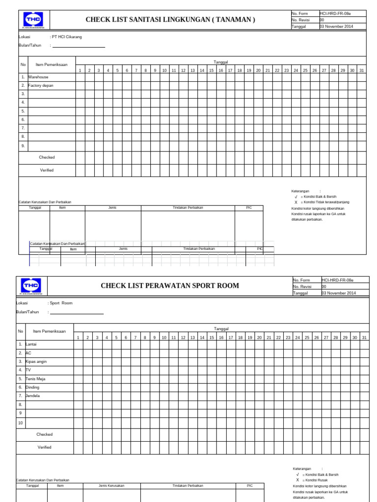 Checklist Sanitasi Lingkungan Perusahaan | PDF