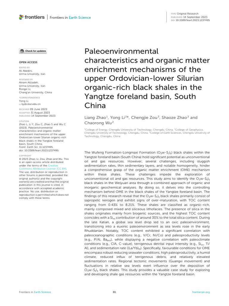 Paleoenvironment and Organic Matter in Shales | PDF | Shale | Minerals