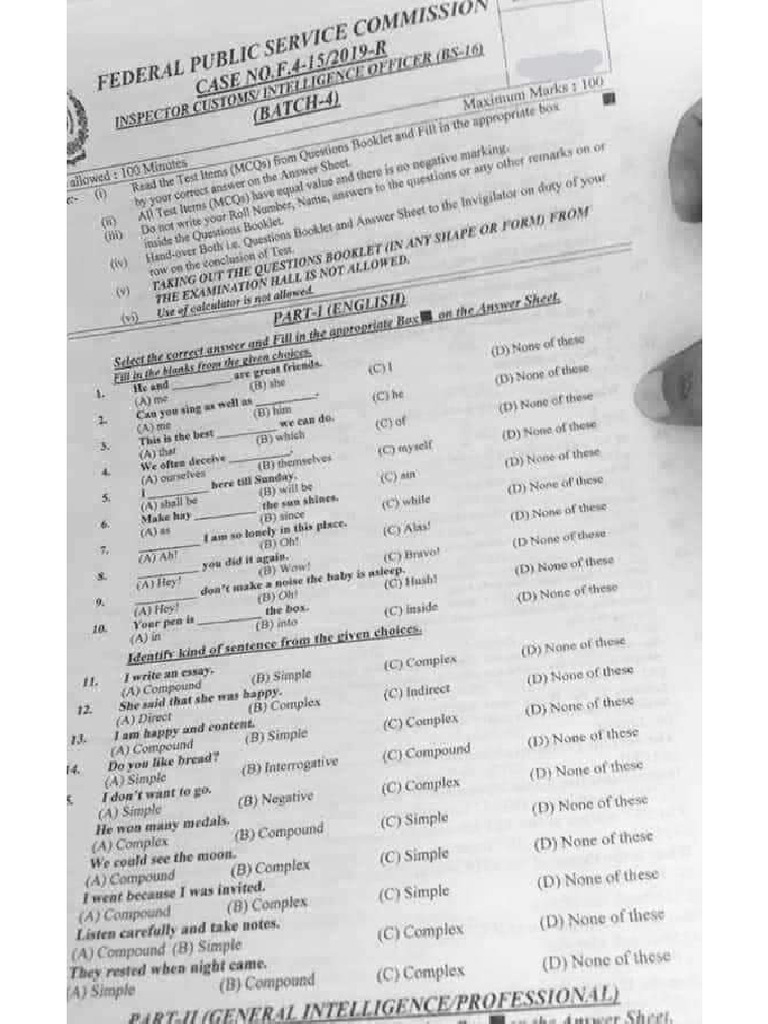 FBR Customs Inspector Past Paper | PDF