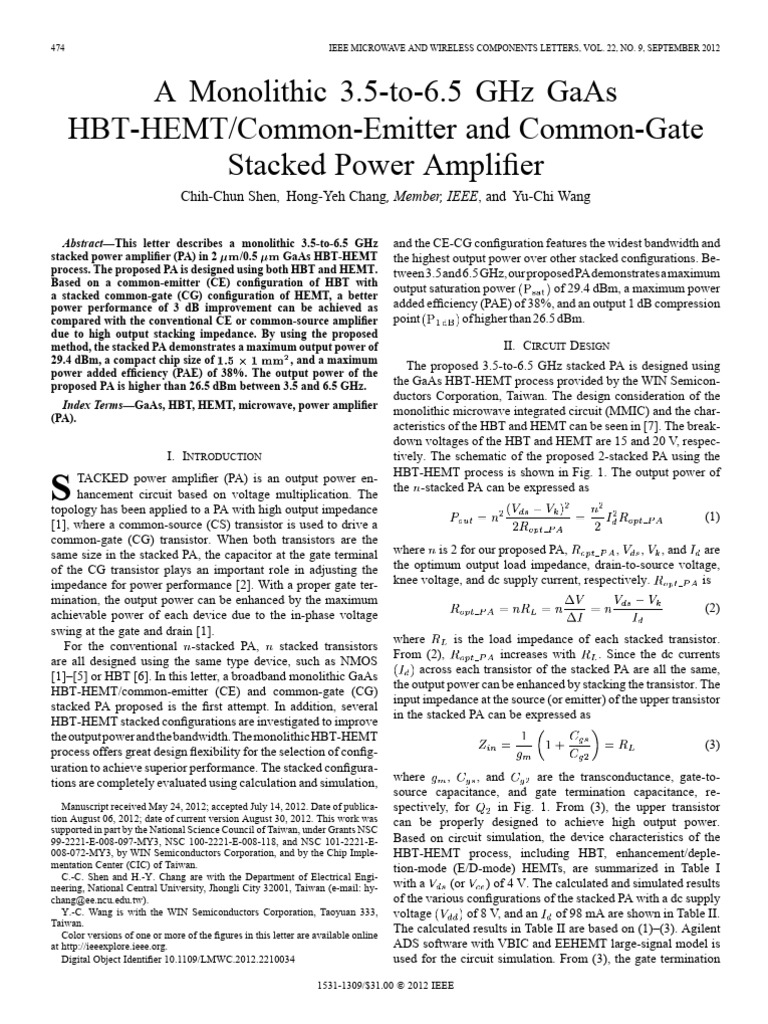 A Monolithic 3.5-To-6.5 GHZ GaAs HBT-HEMT Common-Emitter and Common ...