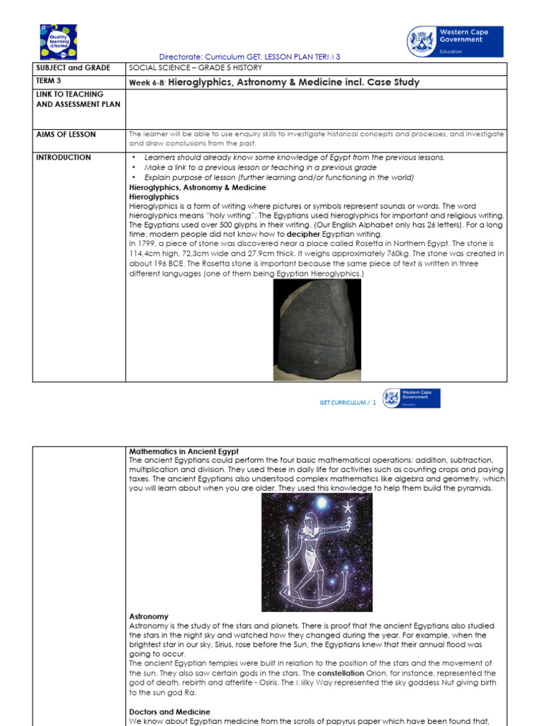 Lesson Plan GR 5 SS History T3 W6-8 | PDF | Tutankhamun