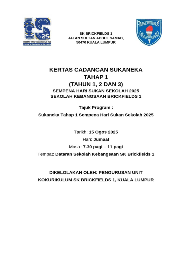 Kertas Kerja Sukaneka Tahap 1 | PDF