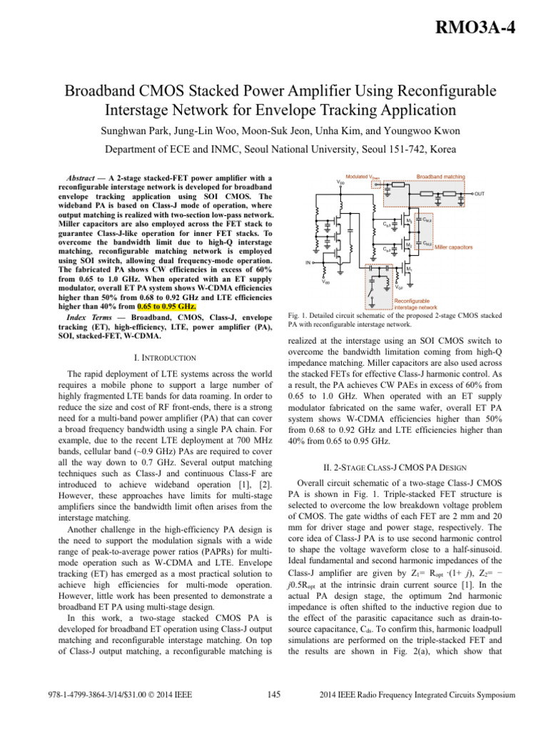 2014 Broadband CMOS Stacked Power Amplifier Using Reconfigurable Interstage Network for Envelope ...