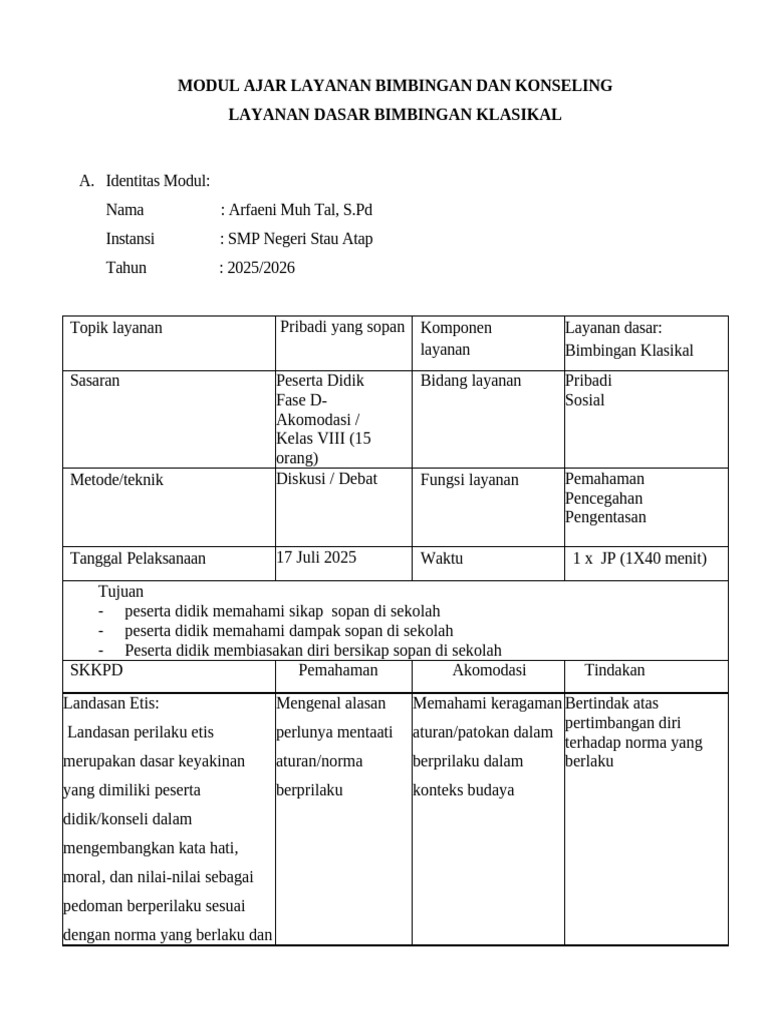 Modul Bimbingan Klasikal SMP 2025 | PDF