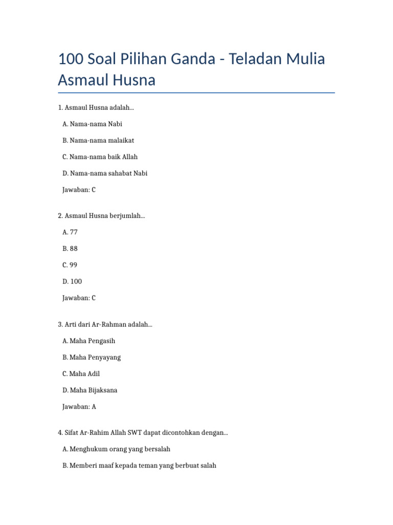 Soal Asmaul Husna | PDF
